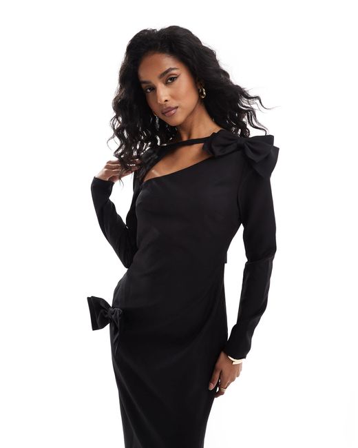 The Frolic Exclusive Bow Detail Cut Out Maxi Dress in Black | Lyst