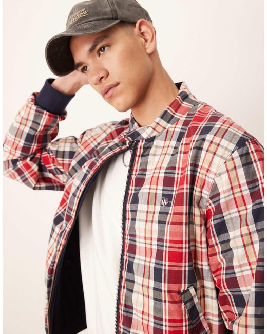 GANT Reversible Plaid/plain Harrington Jacket in Pink for Men | Lyst