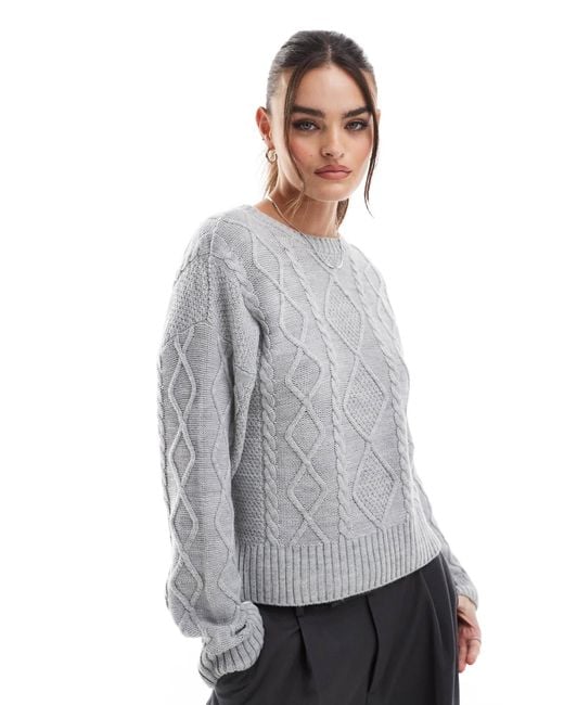 Stradivarius Bow Back Cable Knit Jumper in Gray | Lyst