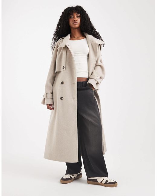 ASOS Brushed Longline Funnel Neck Trench Coat in White | Lyst