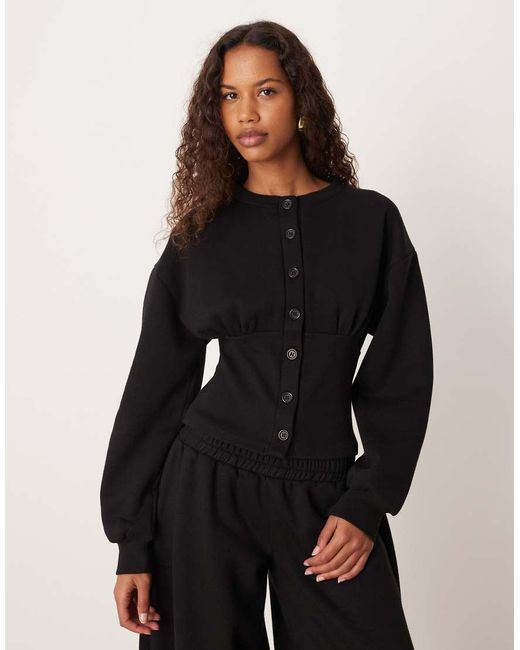 ASOS Cinched Sweat Button Through Top in Black | Lyst UK