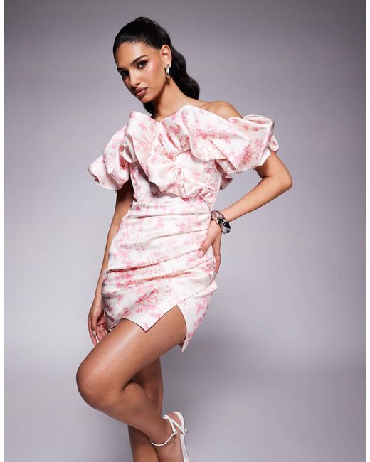 Lavish Alice Bonded Satin Bardot Mini Dress in Pink | Lyst