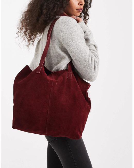 Mango Teen Faux Suede Tote Bag in Red | Lyst