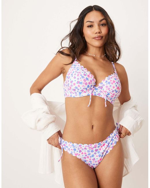 Peek & Beau Fuller Bust Scallop Ditsy High Leg Bikini Bottom in Blue | Lyst