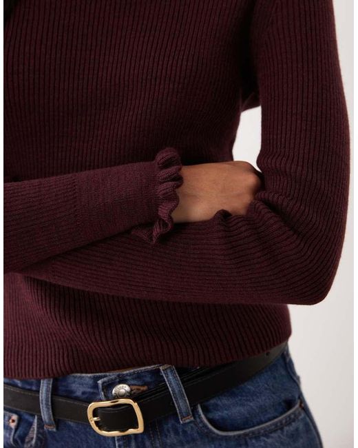 Mango Wool Mix High Neck Frill Edge Knitted Top in Red | Lyst UK