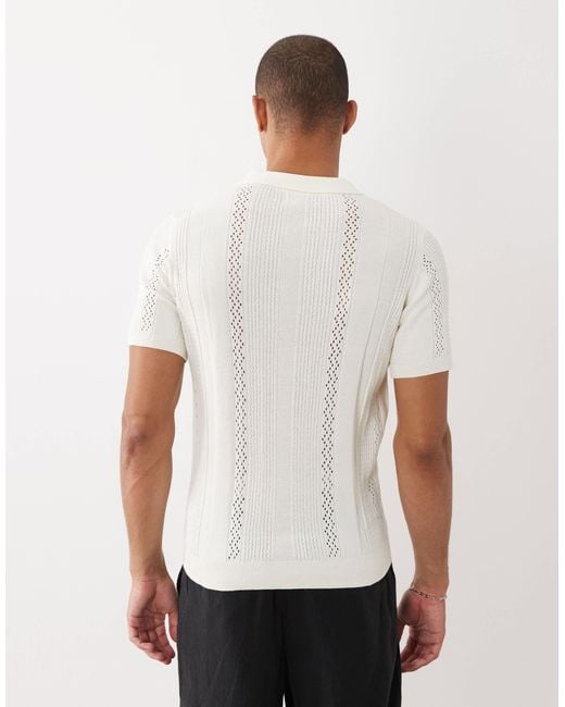 Threadbare Knit Short Sleeve Polo Shirt in White for Men | Lyst