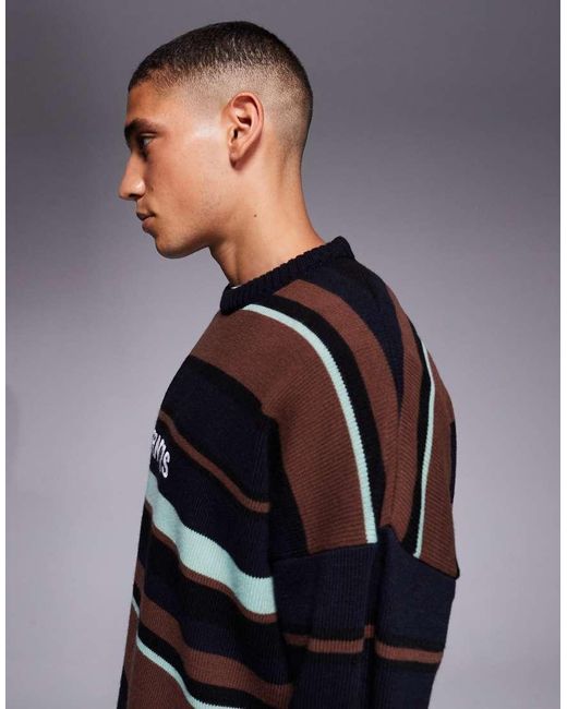 ASOS Oversized Knitted Stripe Jumper With Chest Graphic in Blue for Men ...