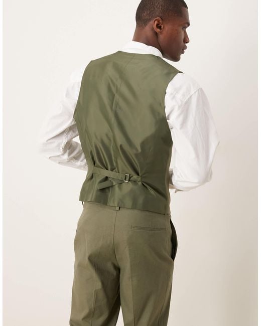 ASOS Linen Blend Skinny Suit Waistcoat in Green for Men | Lyst
