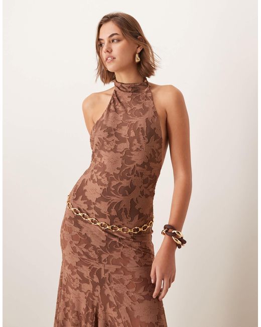 ASOS Devore High Neck Sleeveless Maxi Dress in Natural | Lyst