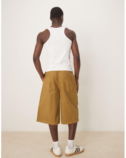 ASOS Longer Length Jorts With Belt And Pleats in Natural for Men | Lyst