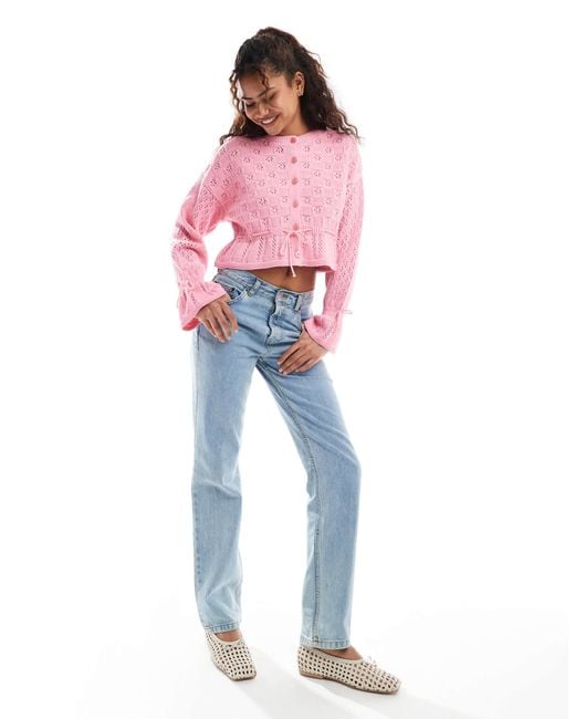 Miss Selfridge Knitted Tie Waist Cardigan in Red | Lyst