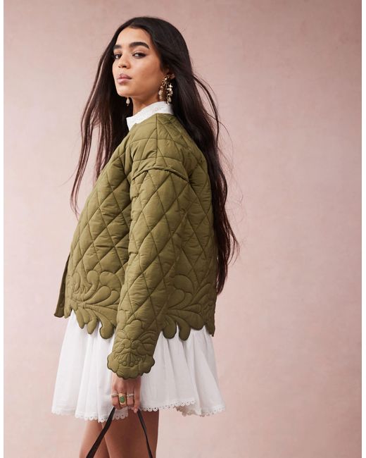 ASOS Cut Work Quilted Jacket in Green | Lyst