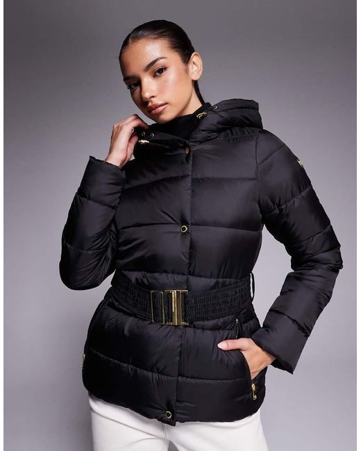 Barbour Belted Puffer Jacket With Leopard Hood in Blue | Lyst UK
