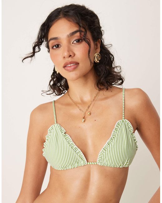 ASOS Anna Seersucker Triangle Bikini Top in Green | Lyst