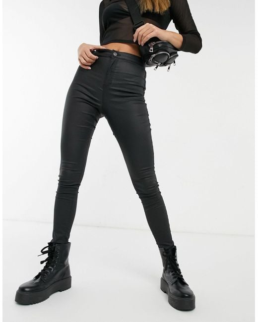 Topshop Joni Coated Jeans In Black Lyst