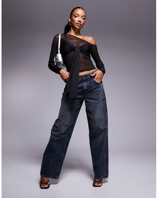 ASOS Twist Detail Layered Mesh Asymmetric Top in Blue | Lyst