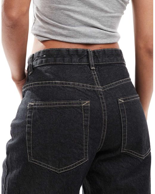 Bershka Ultra Wide Leg Contrast Stitch Jeans in Black | Lyst