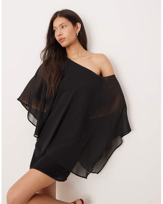 ASOS Satin Chiffon Mix One Shoulder Mini Dress in Black | Lyst UK