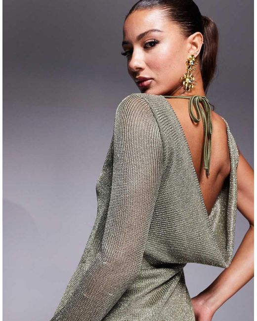 ASOS Chainmail Angel Sleeve Mini Dress With Cowl Back in Grey | Lyst UK