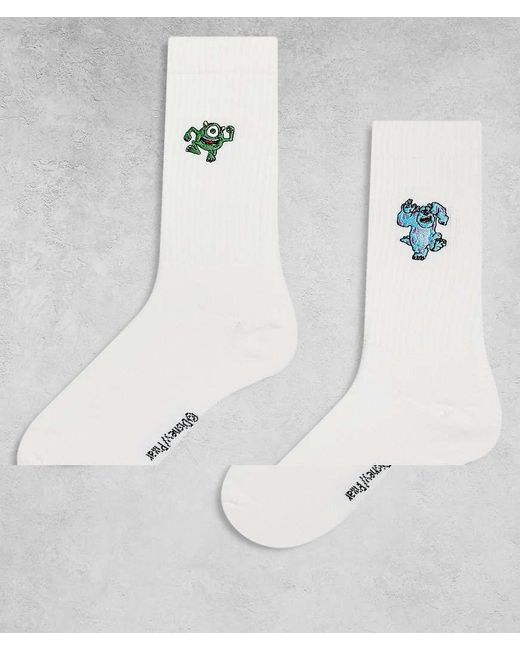 ASOS 2 Pack Socks With Disney's Monster Inc Embroidery in White for Men ...