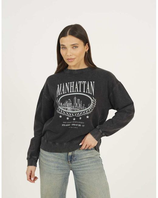 Brave Soul Acid Wash Embroidered Sweatshirt in Black | Lyst UK