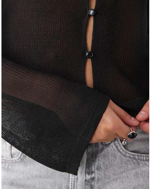 Monki Sheer Slim Fit Button Front Cardigan in Black | Lyst UK