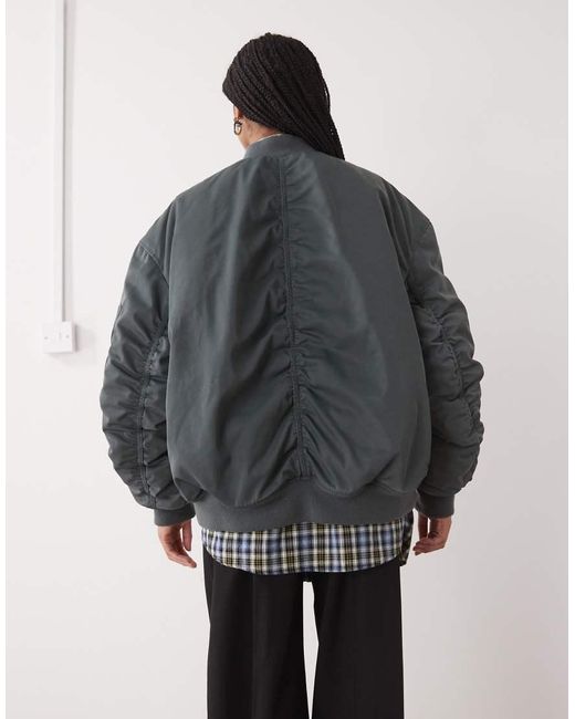 Weekday Oversized Bomber Jacket in Grey | Lyst UK
