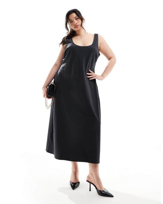 Pretty Lavish Curve Satin Slip Maxi Dress in Black | Lyst