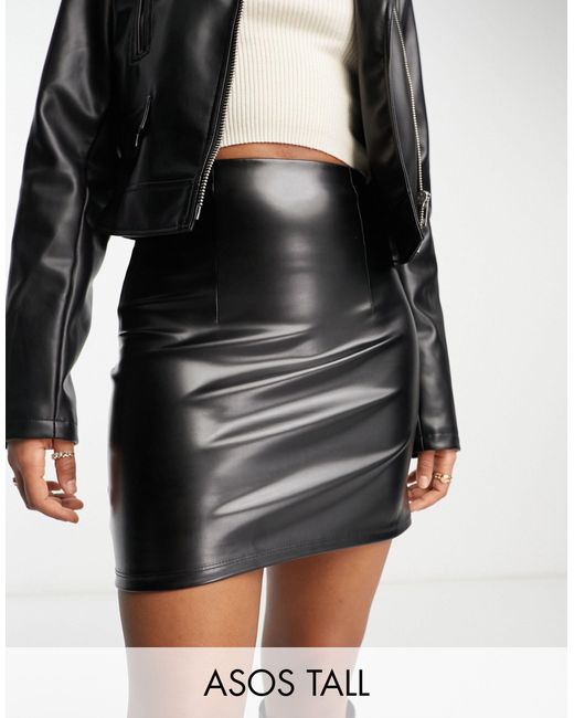 Asos Tall Leather Look Seamed Super Mini Skirt In Black Lyst