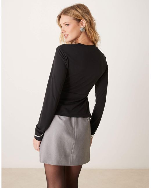 ASOS Long Sleeve Modal Twist Top With Silver Trim in Black | Lyst