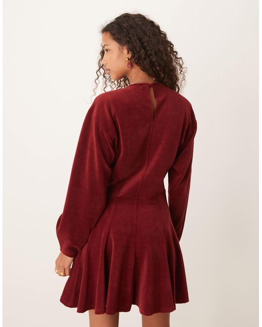 ASOS Chunky Cord Flare Hem Keyhole Back Mini Dress in Red | Lyst