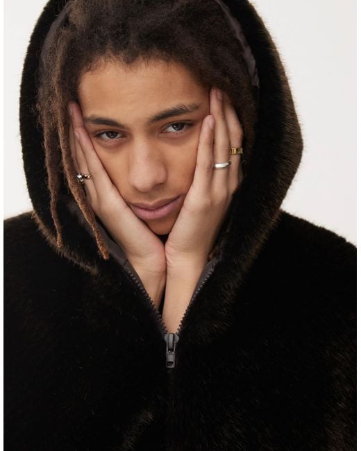 Collusion Faux Fur Hooded Jacket in Black | Lyst