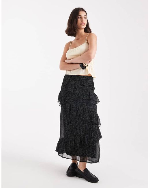 Wednesday's Girl Tiered Ruffle Polka Dot Midaxi Skirt in White | Lyst UK