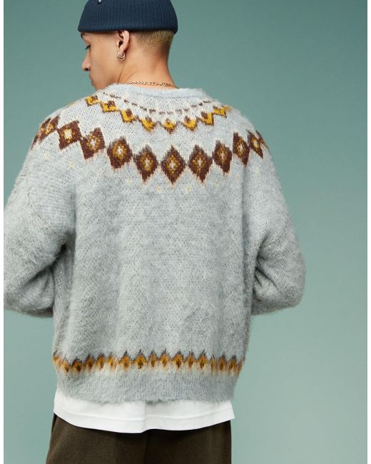 ASOS Oversized Boxy Fit Fluffy Knitted Jumper With Fairisle Pattern in ...