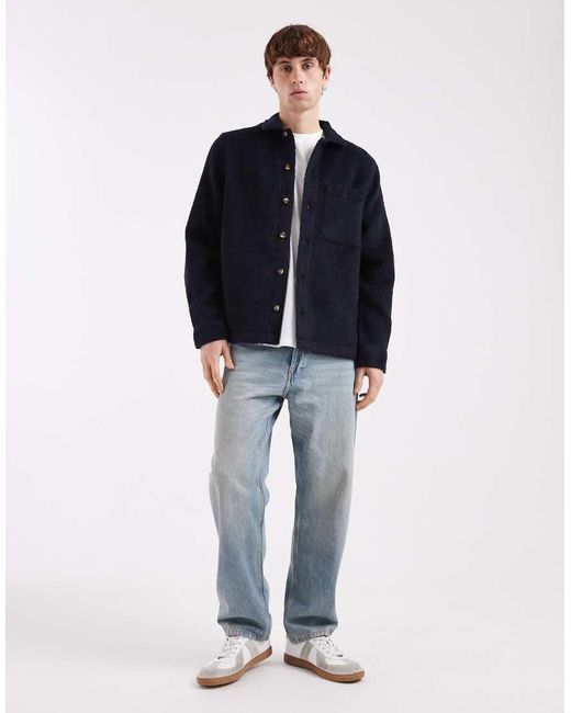ASOS Brushed Wool Look Overshirt in Blue for Men | Lyst UK