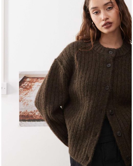 Weekday Alika Chunky Wool Blend Cardigan in Black | Lyst