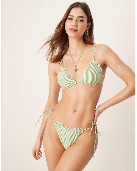 ASOS Anna Seersucker Triangle Bikini Top in Green | Lyst