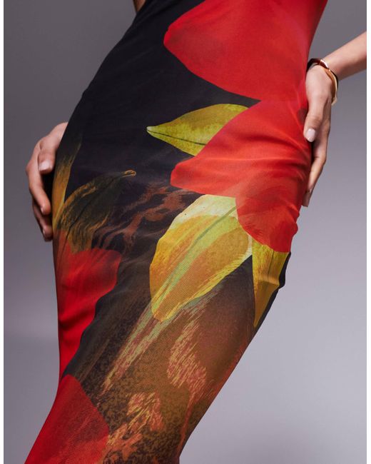 Murci Exclusive Bandeau Fishtail Maxi Dress in Red | Lyst