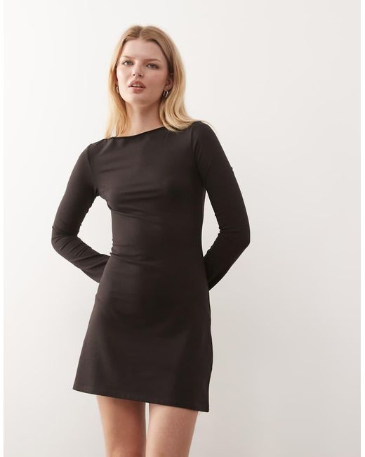 Weekday Boat Neck Long Sleeve Mini Dress in Black | Lyst UK