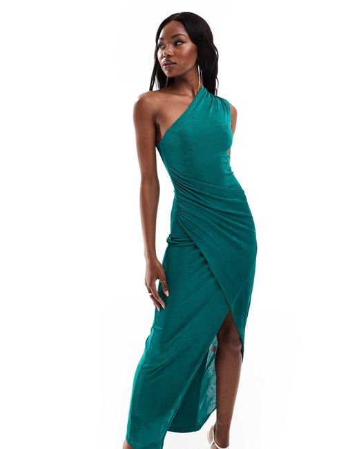 Aria Cove Exclusive Double Layered Slinky One Shoulder Thigh Split Maxi ...