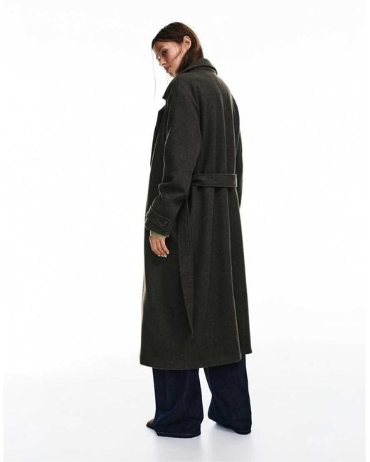 Pull&Bear Long Felt Texture Coat With Belt in Black | Lyst UK