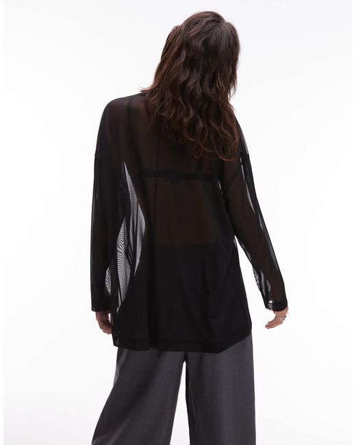 ASOS Sheer Long Sleeve Boxy Top With Seam Detail in Black | Lyst