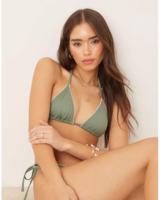 ASOS Whipstitch Triangle Bikini Top in Natural | Lyst