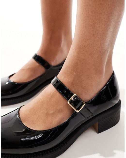 London Rebel Becca Chunky Patent Mary Jane in Black | Lyst