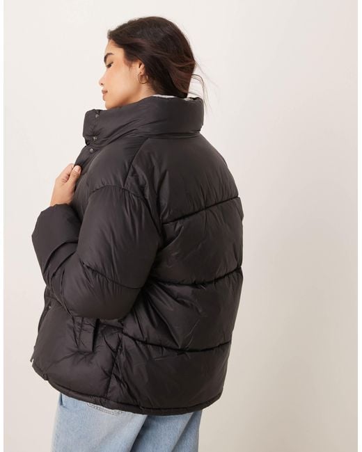 Mango Funnel Collar Puffer Coat in Black | Lyst