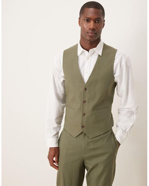 ASOS Linen Blend Skinny Suit Waistcoat in Green for Men | Lyst