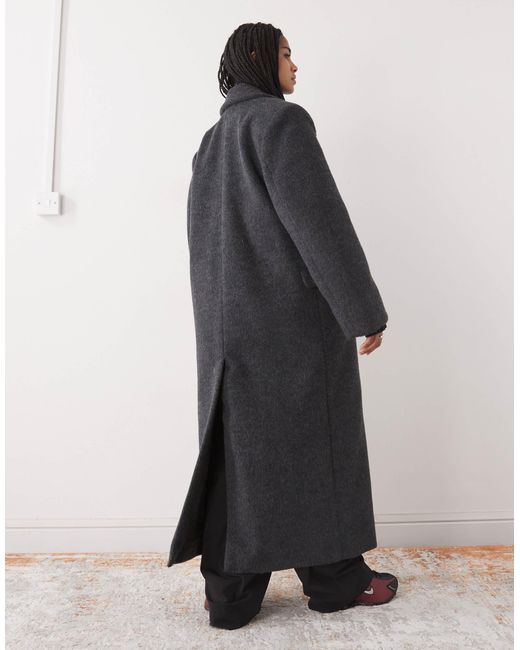 Weekday Logan Wool Blend Hairy Oversized Double Breasted Coat in Black ...