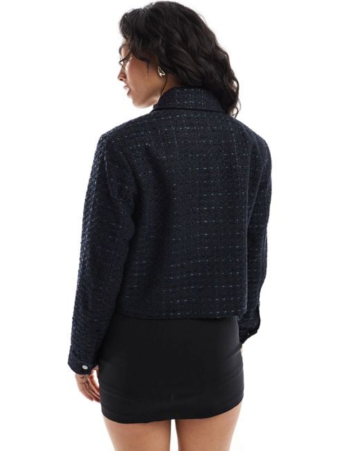 ONLY Zip Through Boucle Cropped Jacket in Black | Lyst