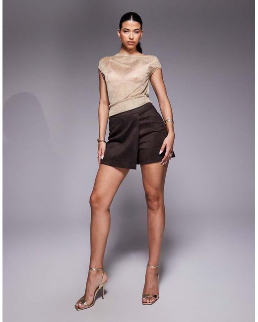 ASOS Asymmetric Shoulder Semi Sheer Metallic Top in Grey | Lyst UK