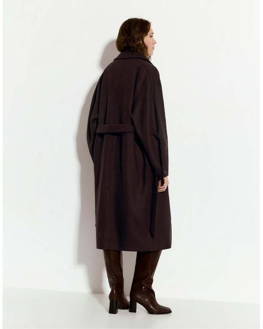 Pull&Bear Felt Texture Coat With Belt in Black | Lyst UK